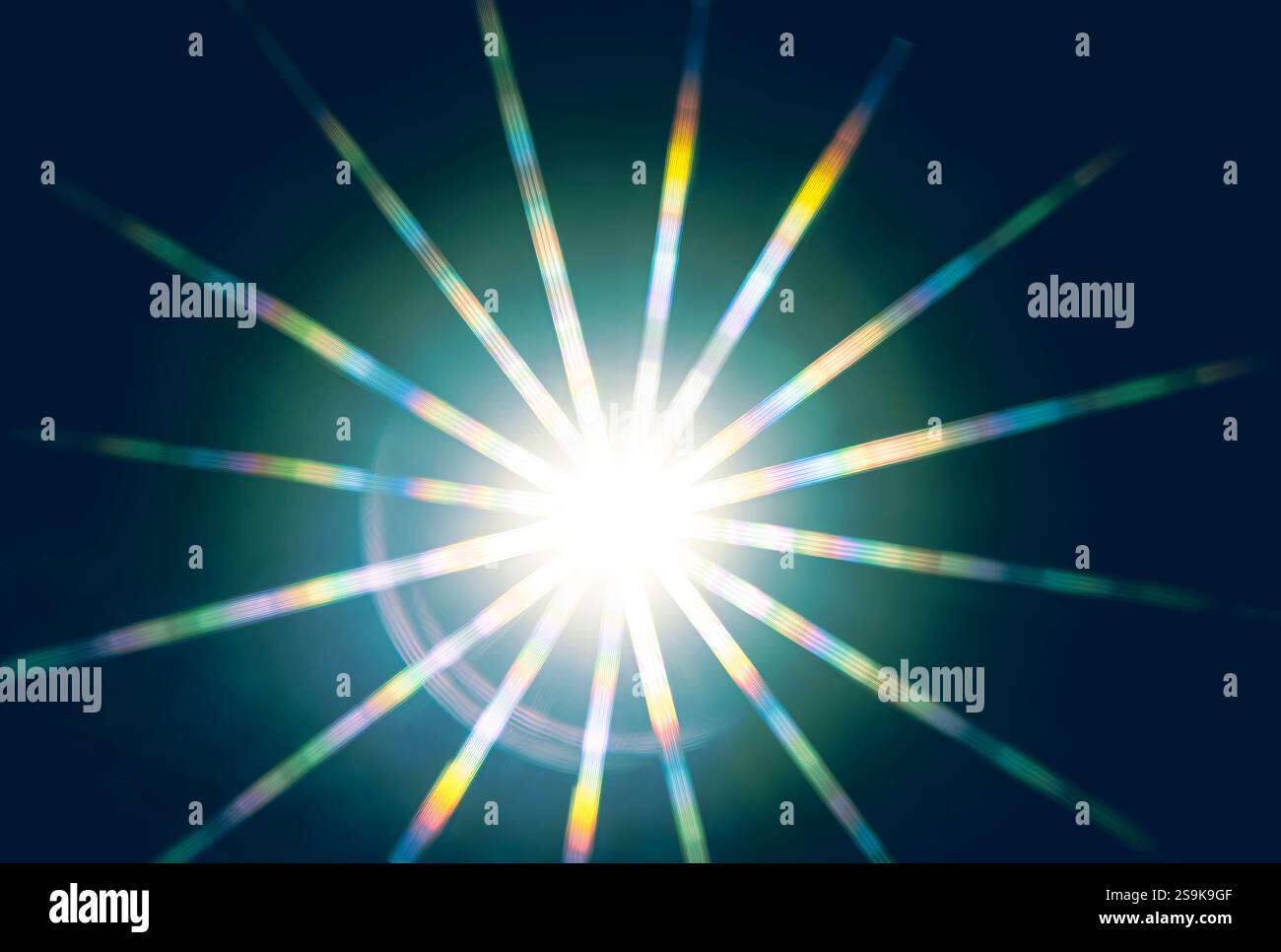 colorful flashy spotlight star made with optical star filter on camera ...