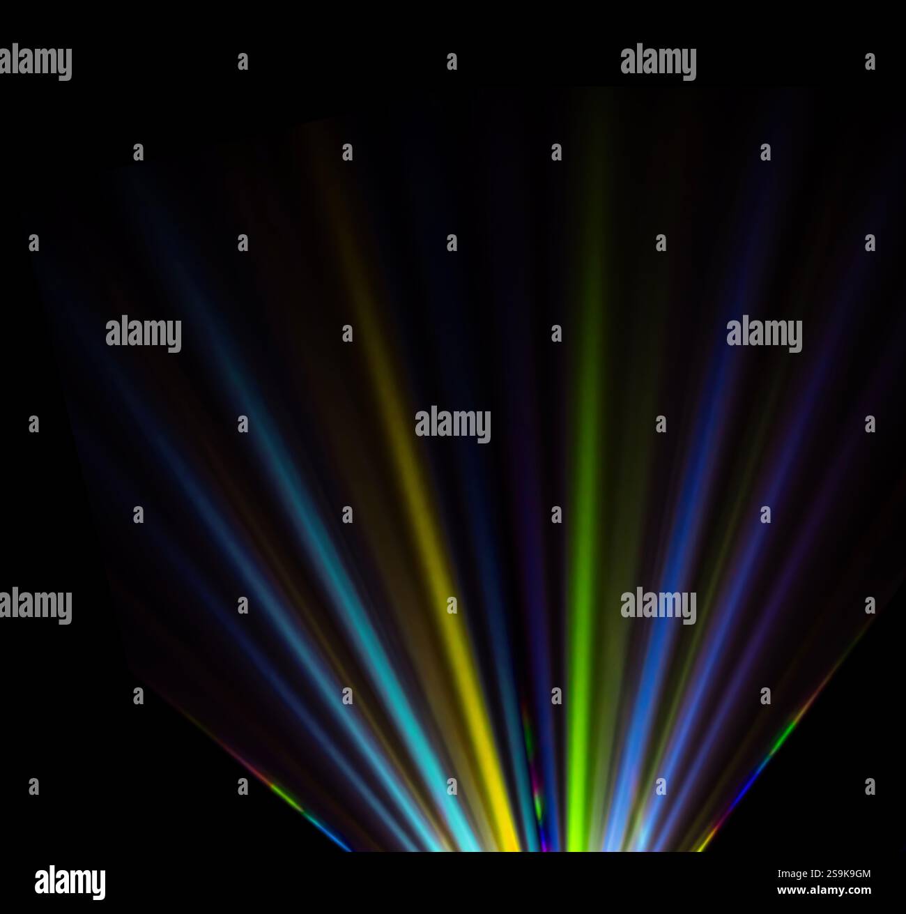 colored light beams from reflector through the foggy night sky Stock ...