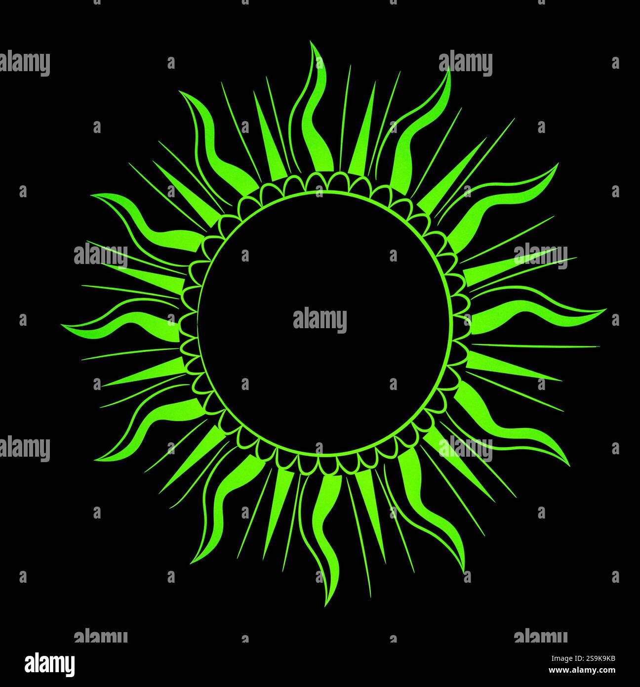 dynamic representation of sun shape, mystical sun crown with tongues of ...