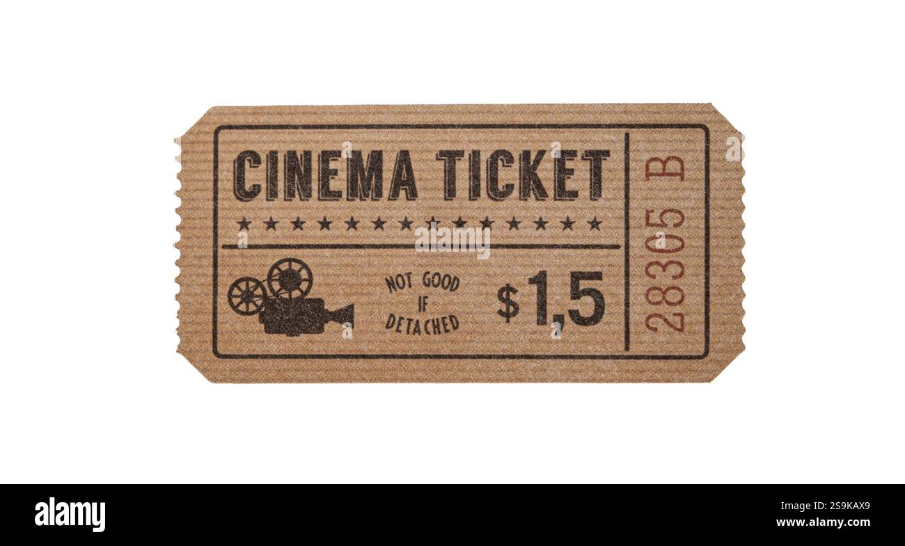 Old vintage theater or movie ticket with serial number isolated on white background Stock Photo ...