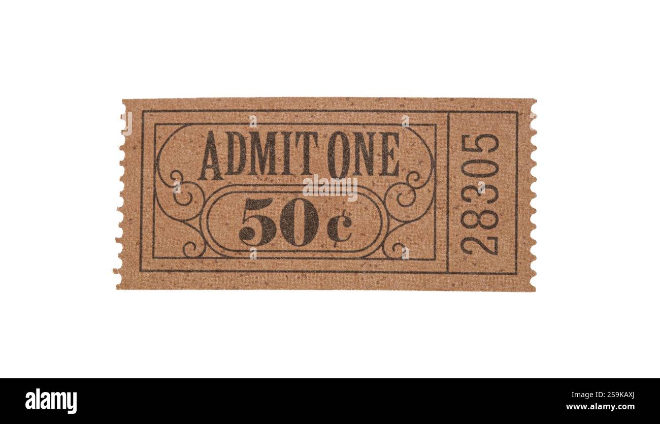 Old vintage theater or movie ticket with serial number isolated on ...