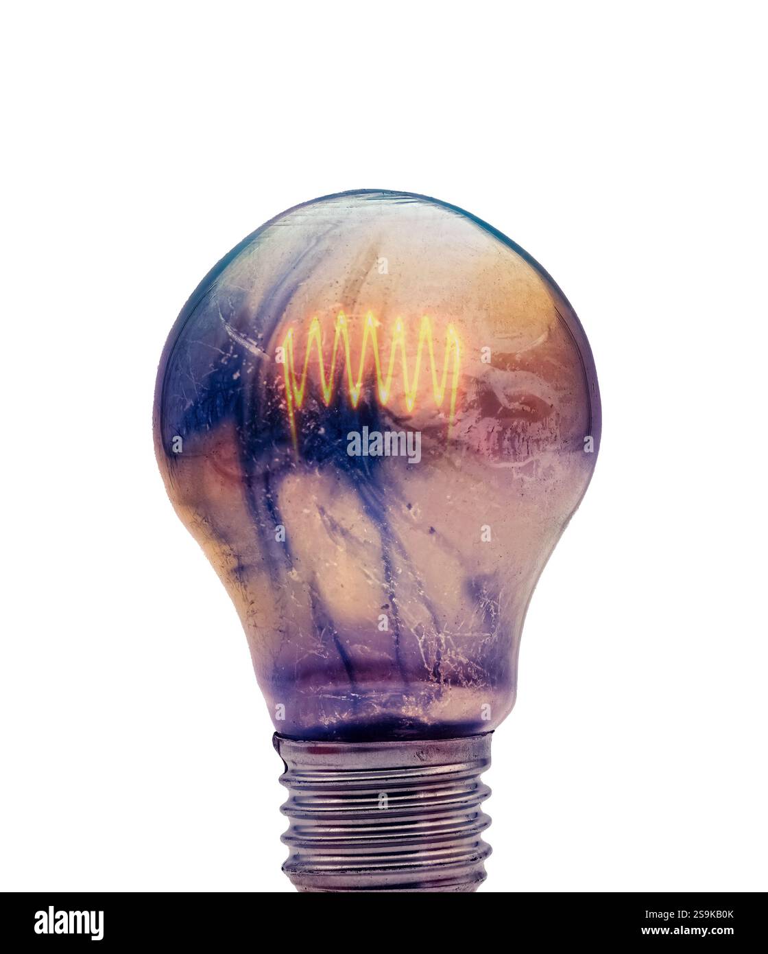 incandescent light bulb with coiled filament glows on white Stock Photo ...