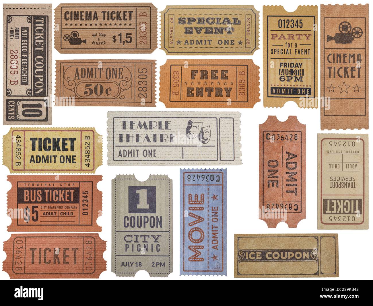 old entry tickets with serial number on white background Stock Photo ...