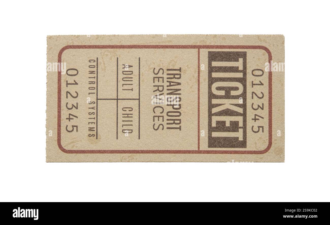 Old vintage transportation ticket isolated on white background Stock ...