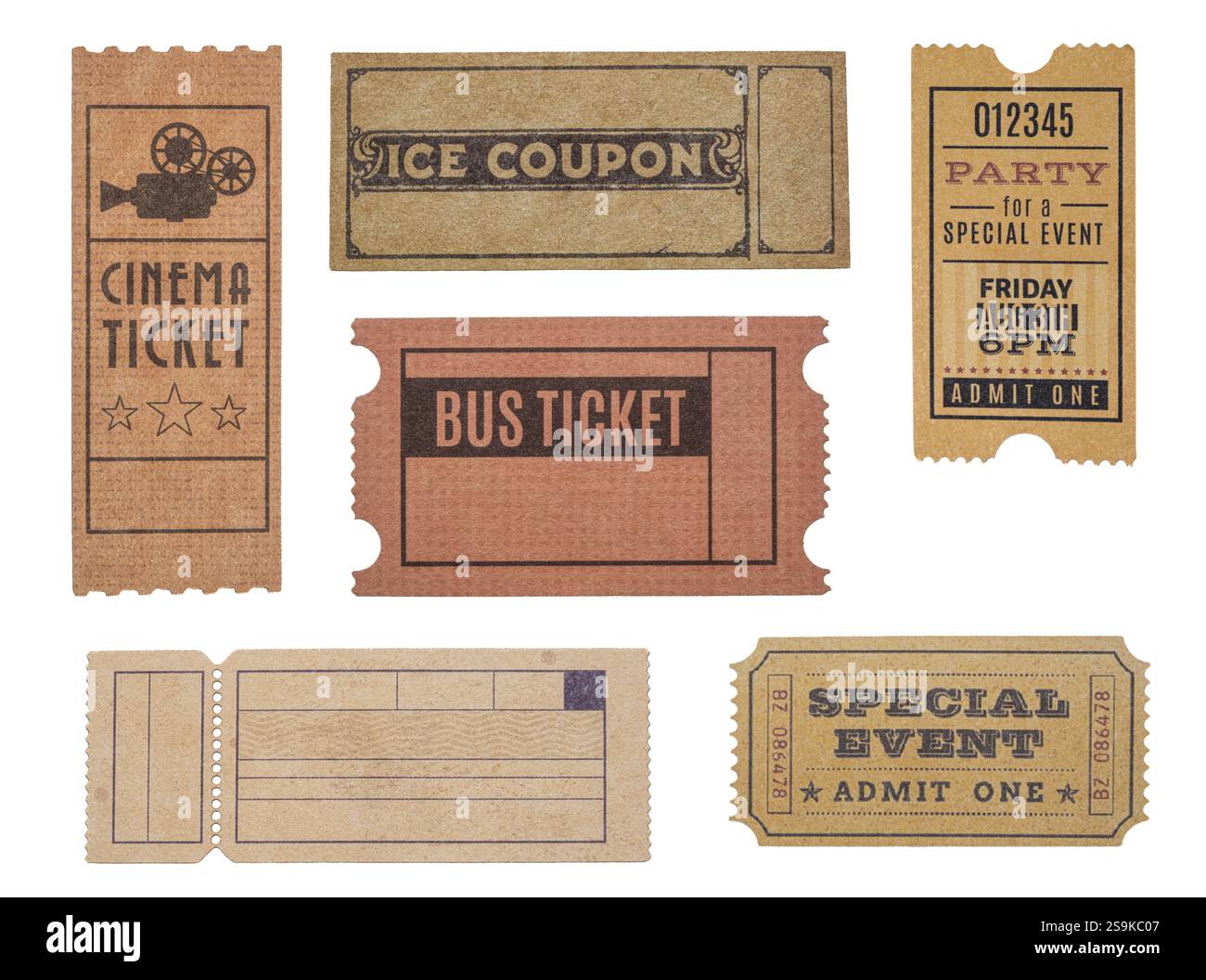 Old vintage tickets isolated on white background Stock Photo - Alamy