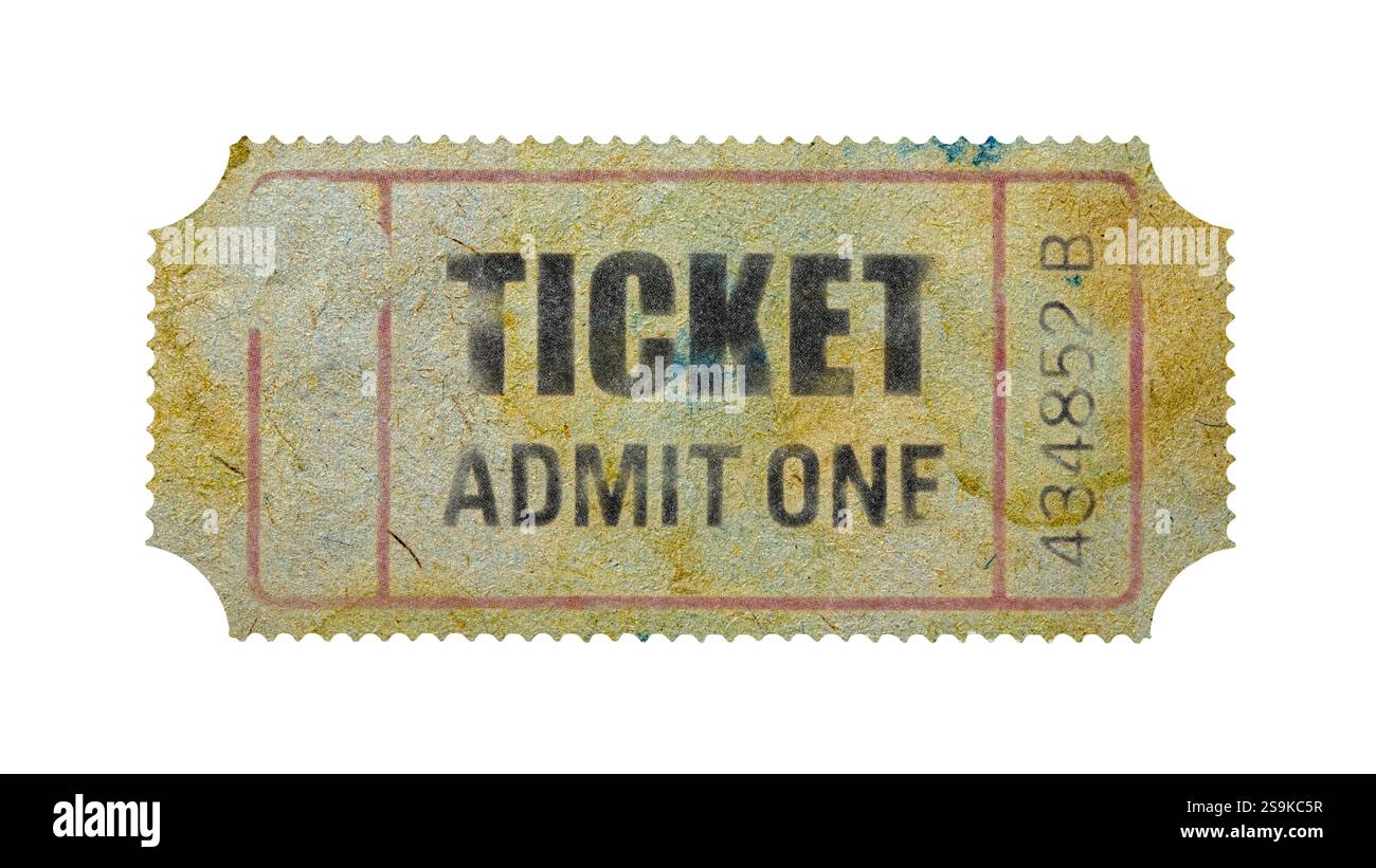 Vintage admission ticket with serial number on white background Stock ...