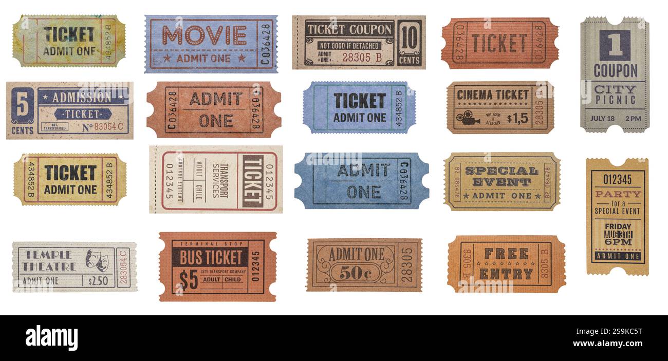 Vintage admission ticket with serial number on white background Stock ...