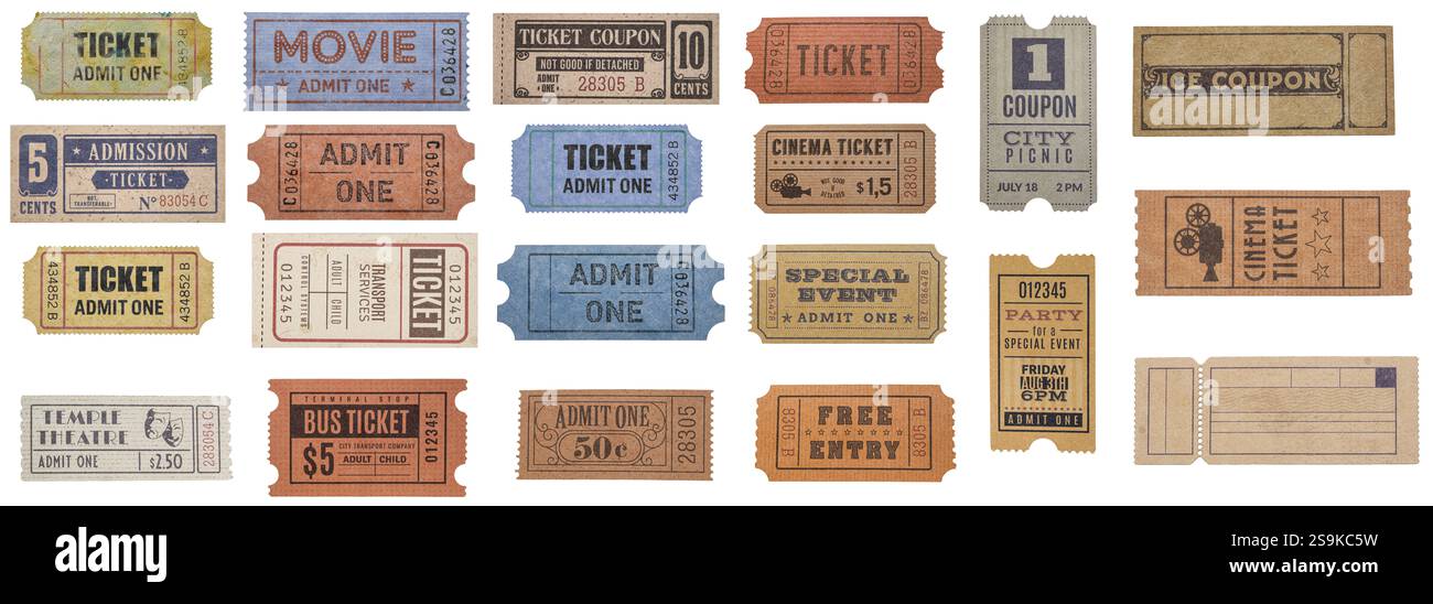 Vintage admission ticket with serial number on white background Stock ...