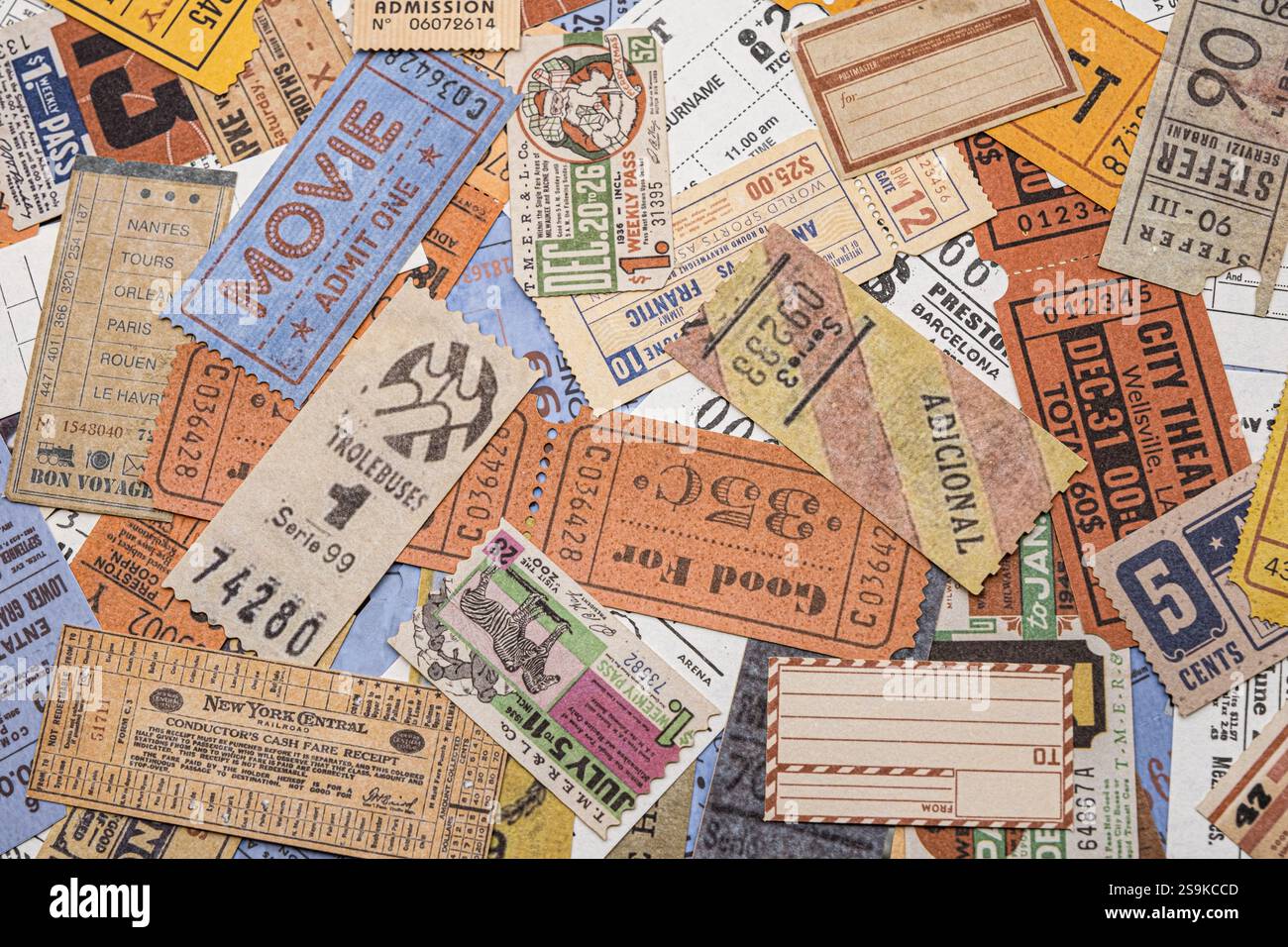 Sibiu, Romania - November 05, 2024. A bunch of vintage tickets from ...