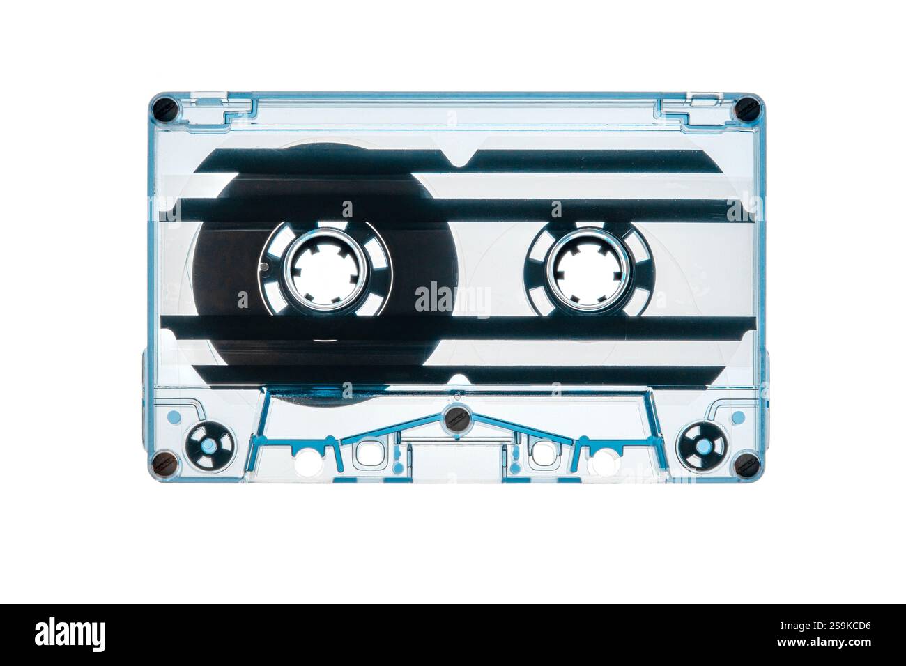 used transparent vintage audio tape cassette isolated, with the back ...