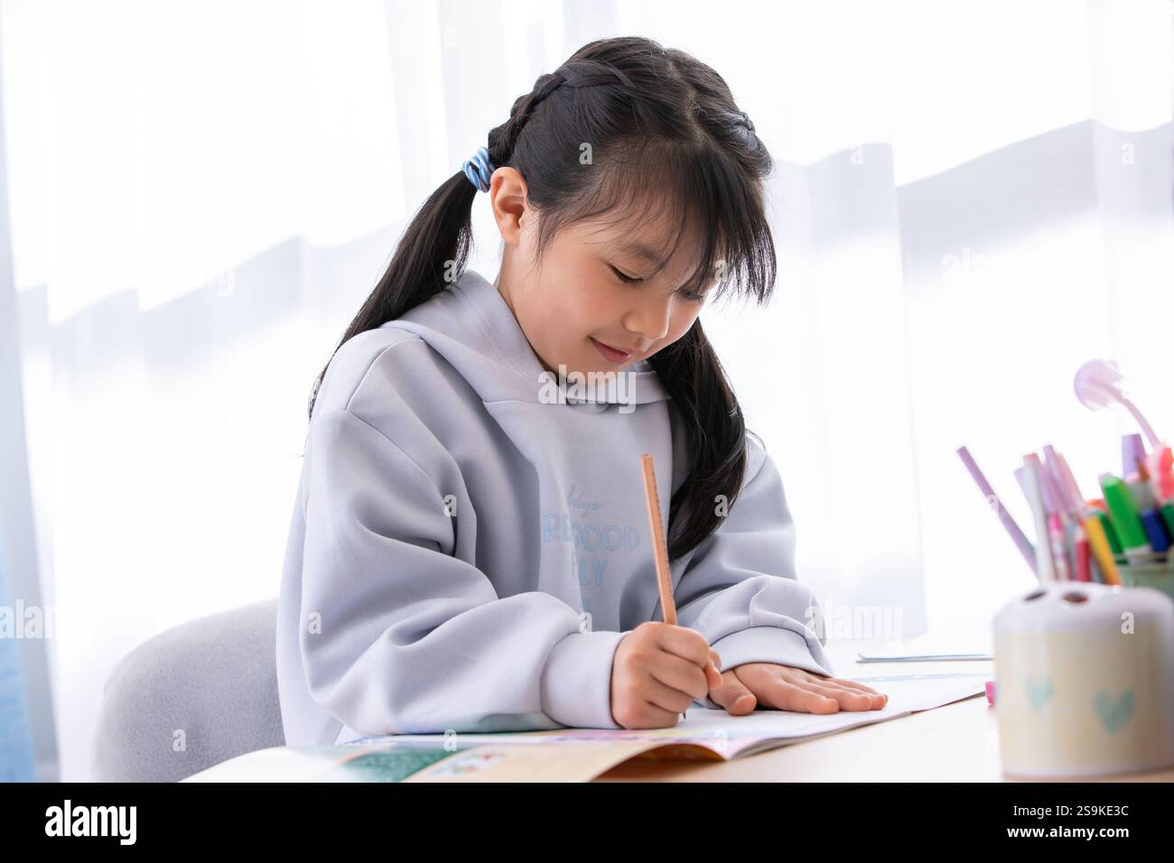Primary school girl studying Stock Photo - Alamy