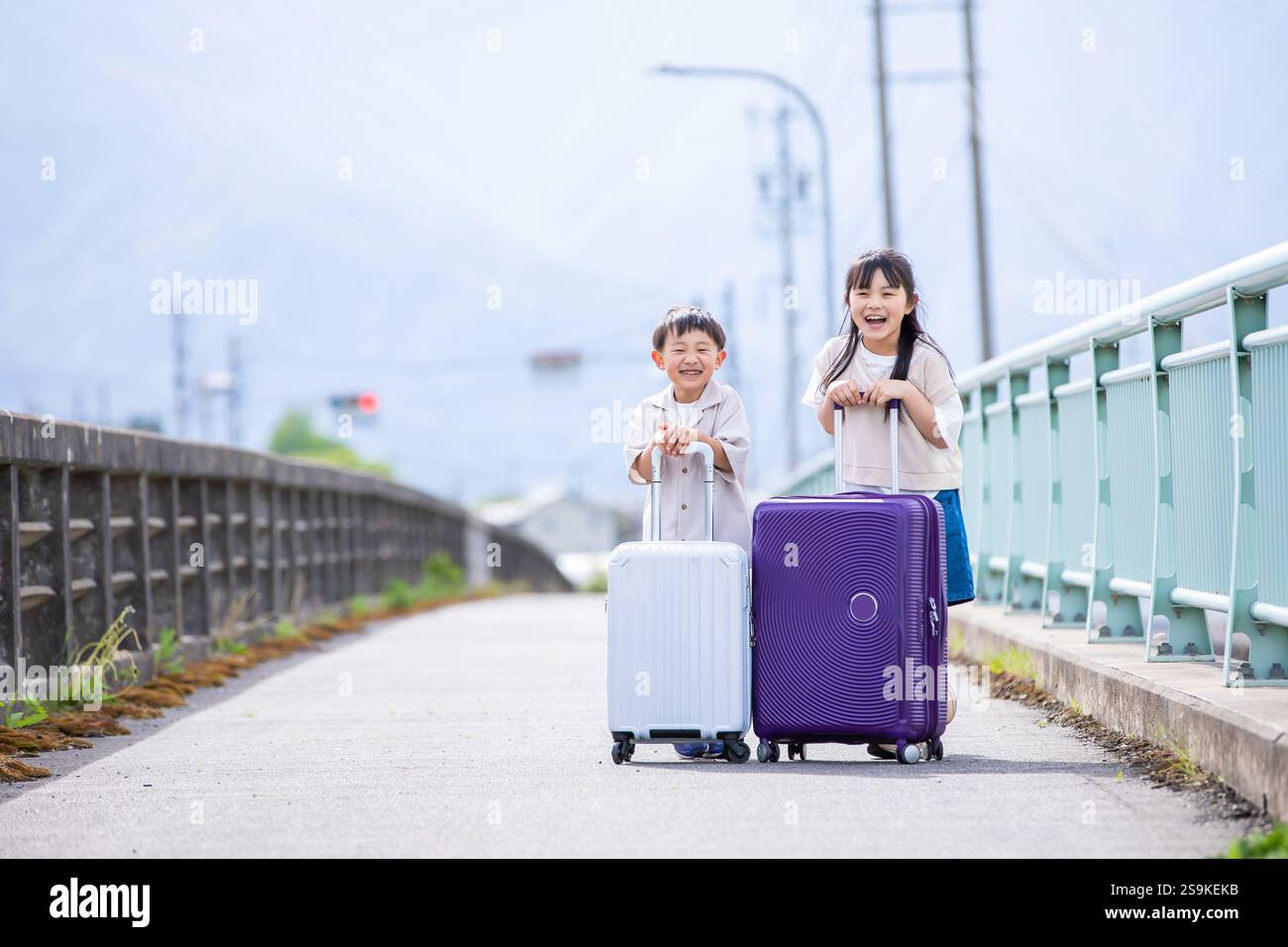 Boy pulling suitcase travel Stock Photo - Alamy