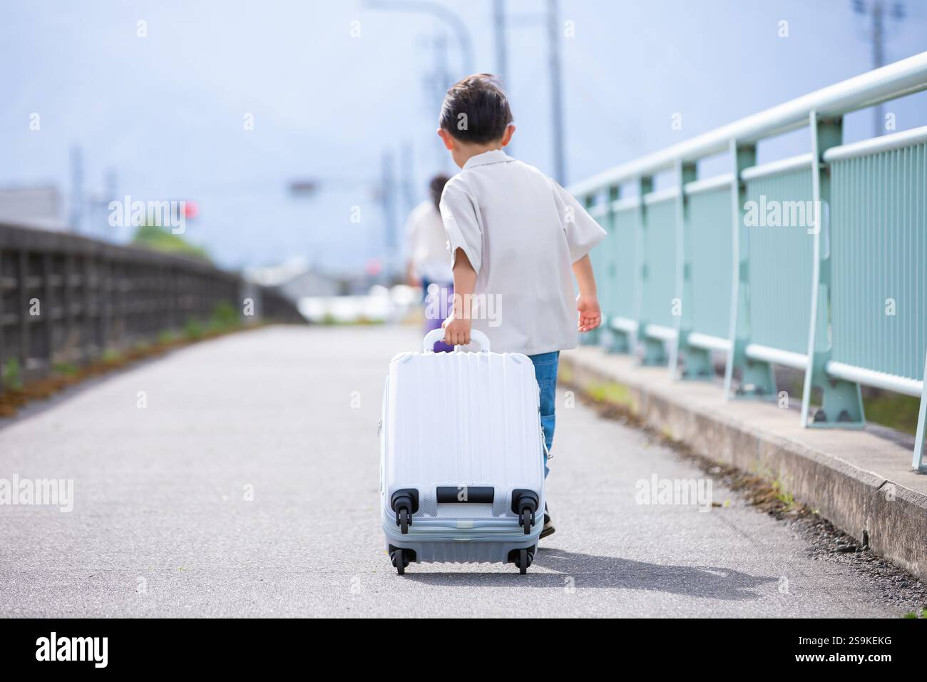 Boy pulling suitcase travel Stock Photo - Alamy