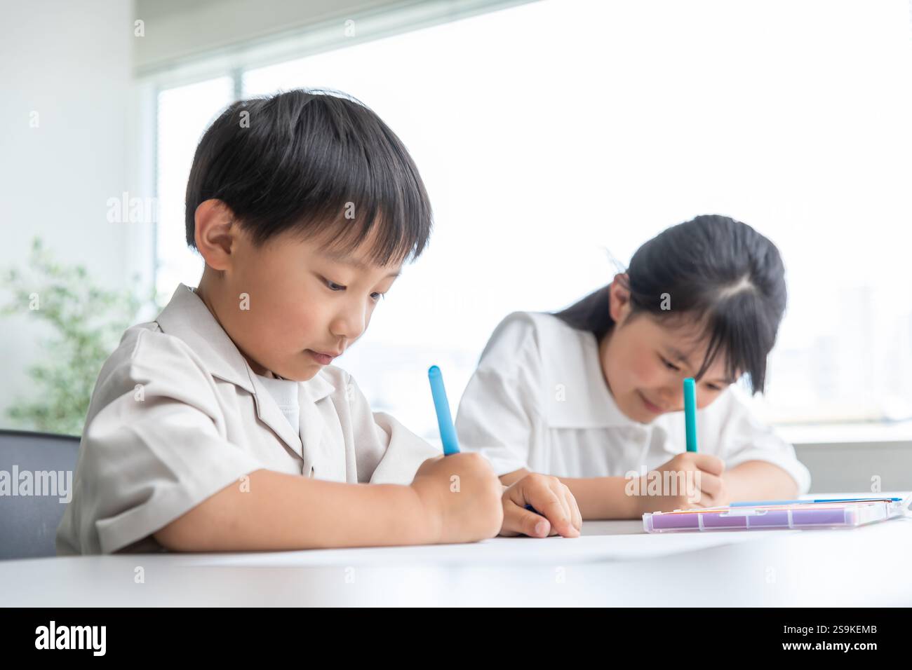 Primary schools student doing homework Stock Photo - Alamy