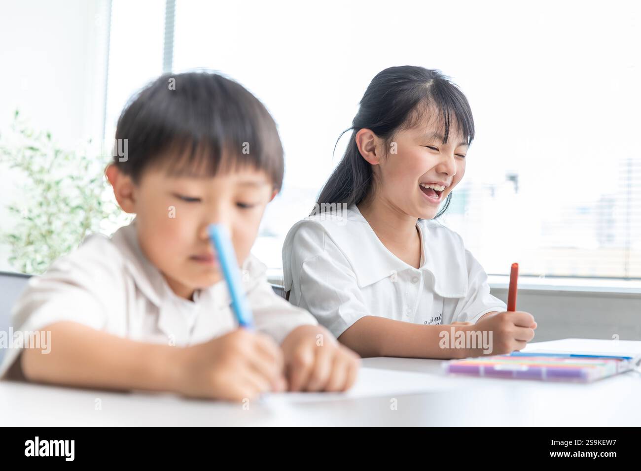 Child studying at desk Stock Photo - Alamy