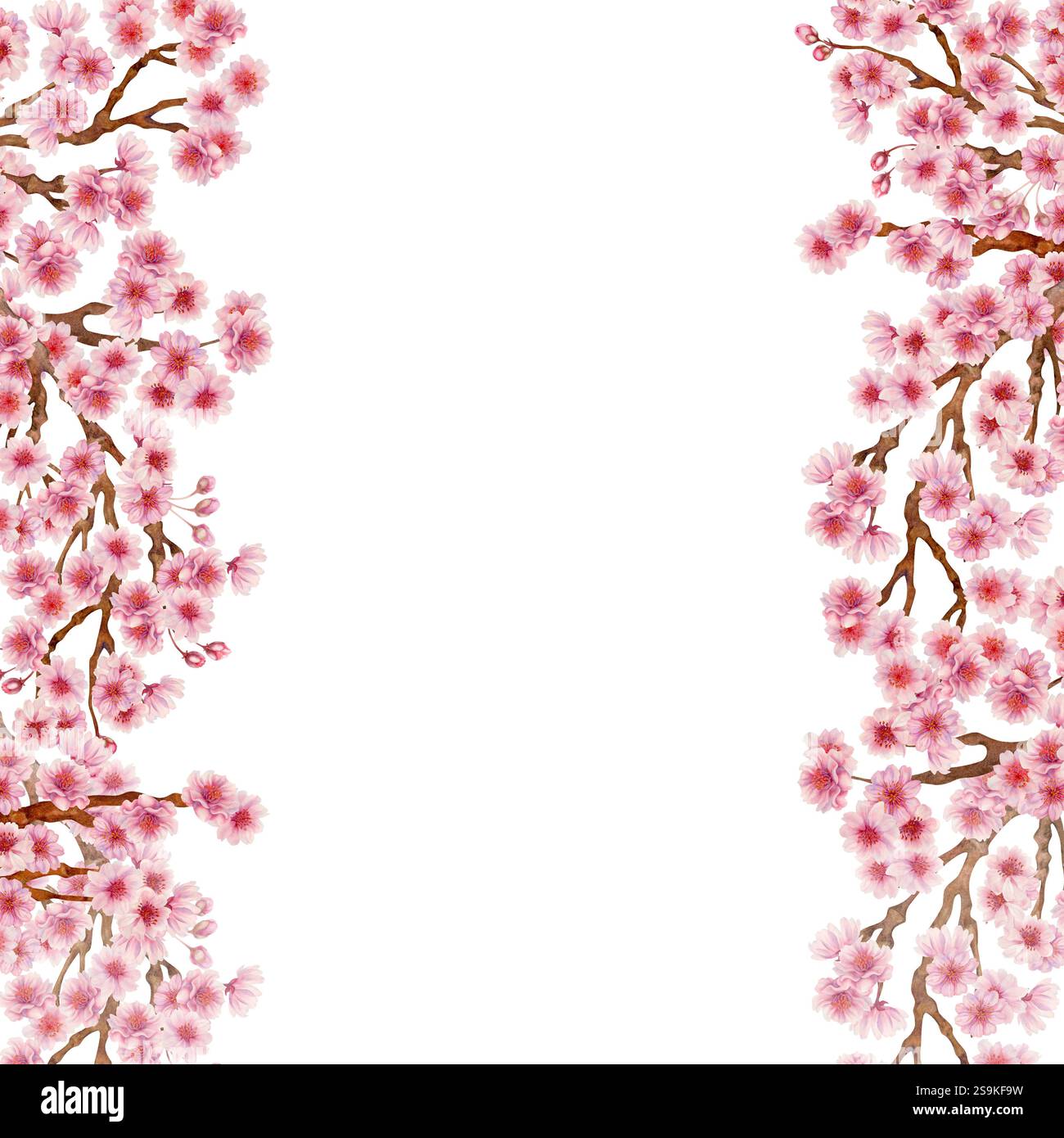 Frame of branches with pink cherry blossoms in honor of the Japanese ...