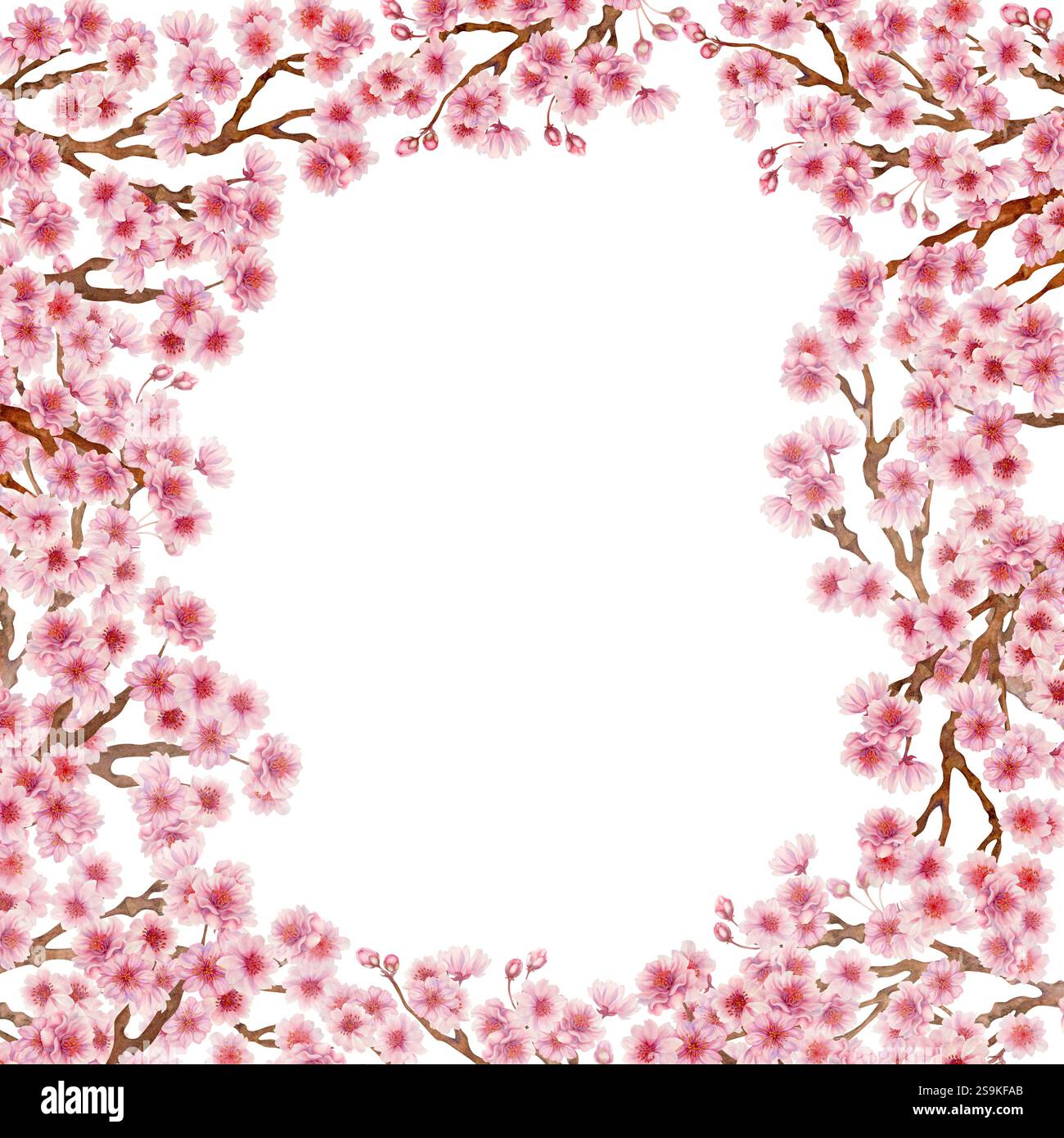 Frame of branches with pink cherry blossoms in honor of the Japanese ...