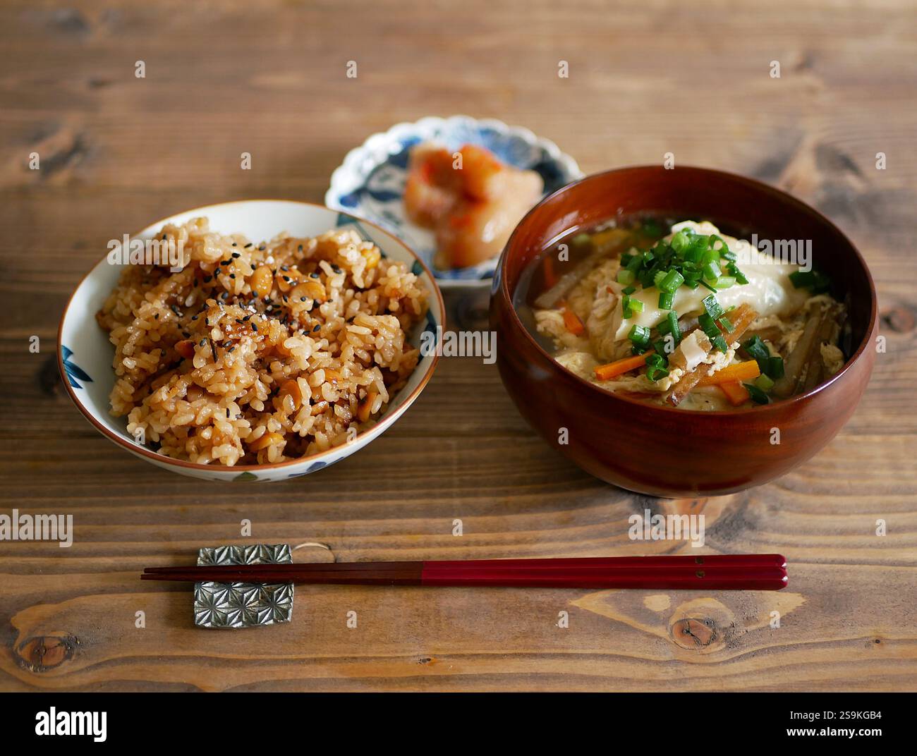 One soup one dish cooked rice, Takikomi Gohan Stock Photo - Alamy