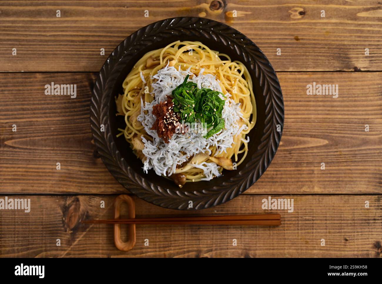 Japanese-style pasta with kama-age shirasu Stock Photo - Alamy