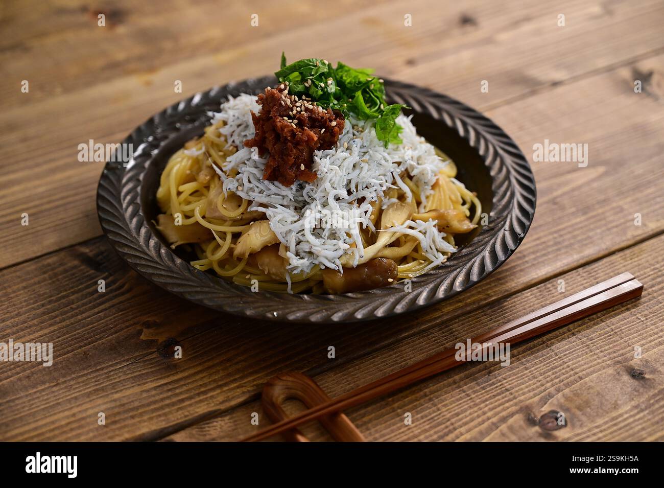 Japanese-style pasta with kama-age shirasu Stock Photo - Alamy