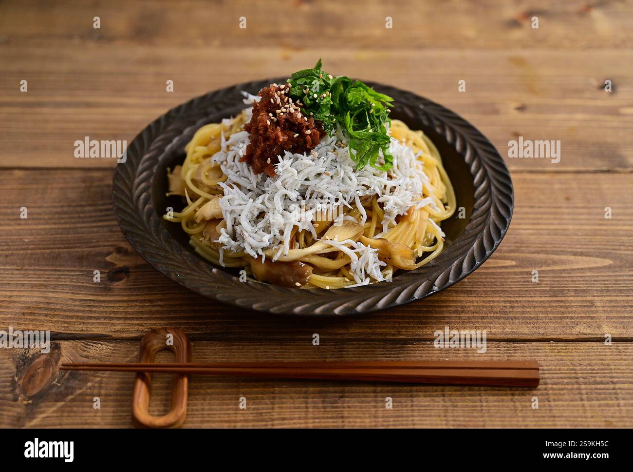 Japanese-style pasta with kama-age shirasu Stock Photo - Alamy