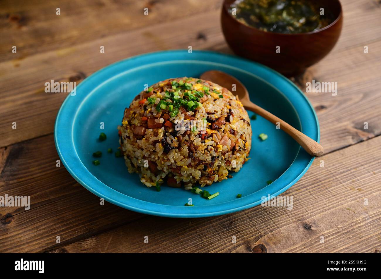 Fried rice with mapo and wakame seaweed soup Stock Photo - Alamy