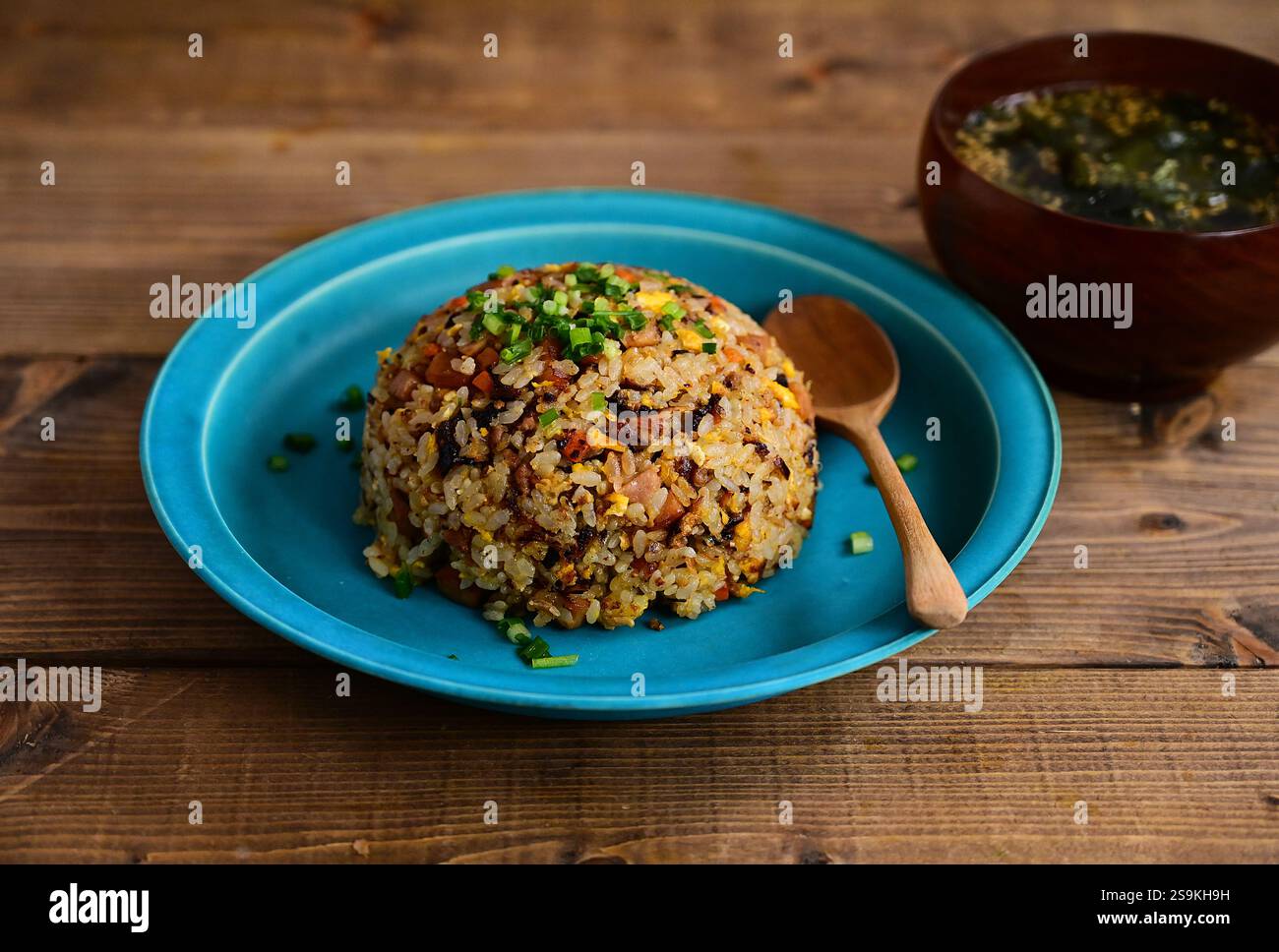 Fried rice with mapo and wakame seaweed soup Stock Photo - Alamy