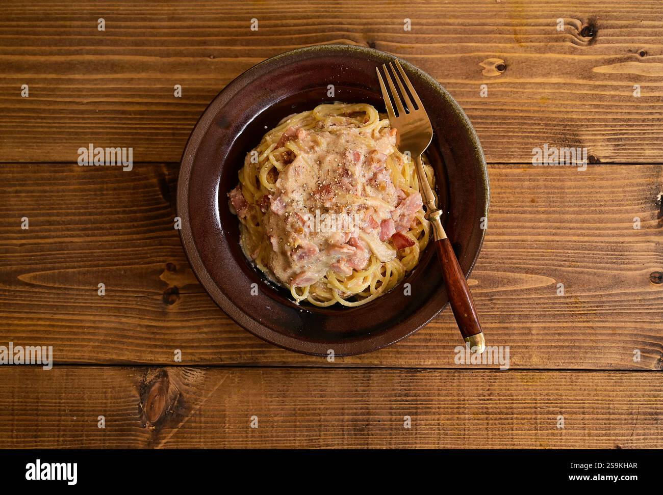 Spaghetti with soy milk cod roe Stock Photo - Alamy