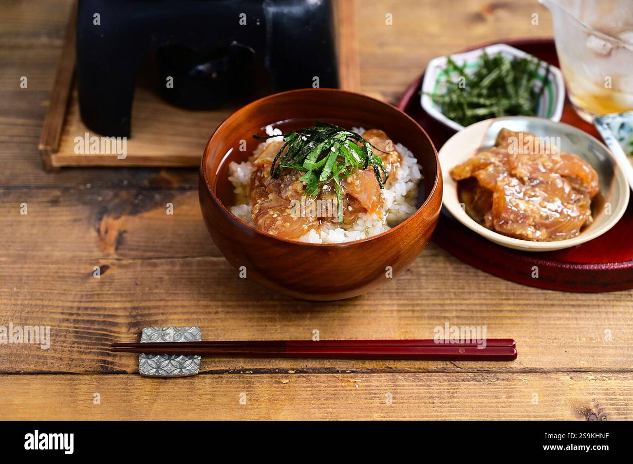 Chilled chazuke with sea bream pickled in sesame seeds Stock Photo - Alamy