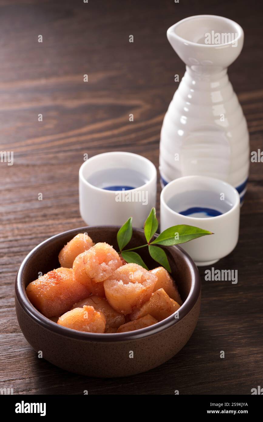 Sake and Karashi Mentaiko ( Spicy cod roe Stock Photo - Alamy