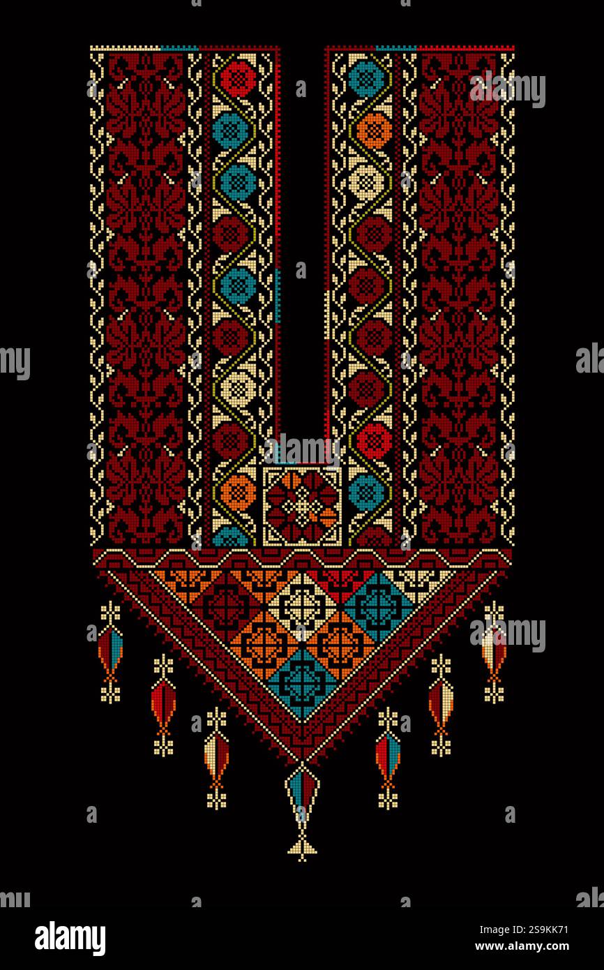 Embroidery vector Tatreez template , Palestinian fashion neck ornament ...