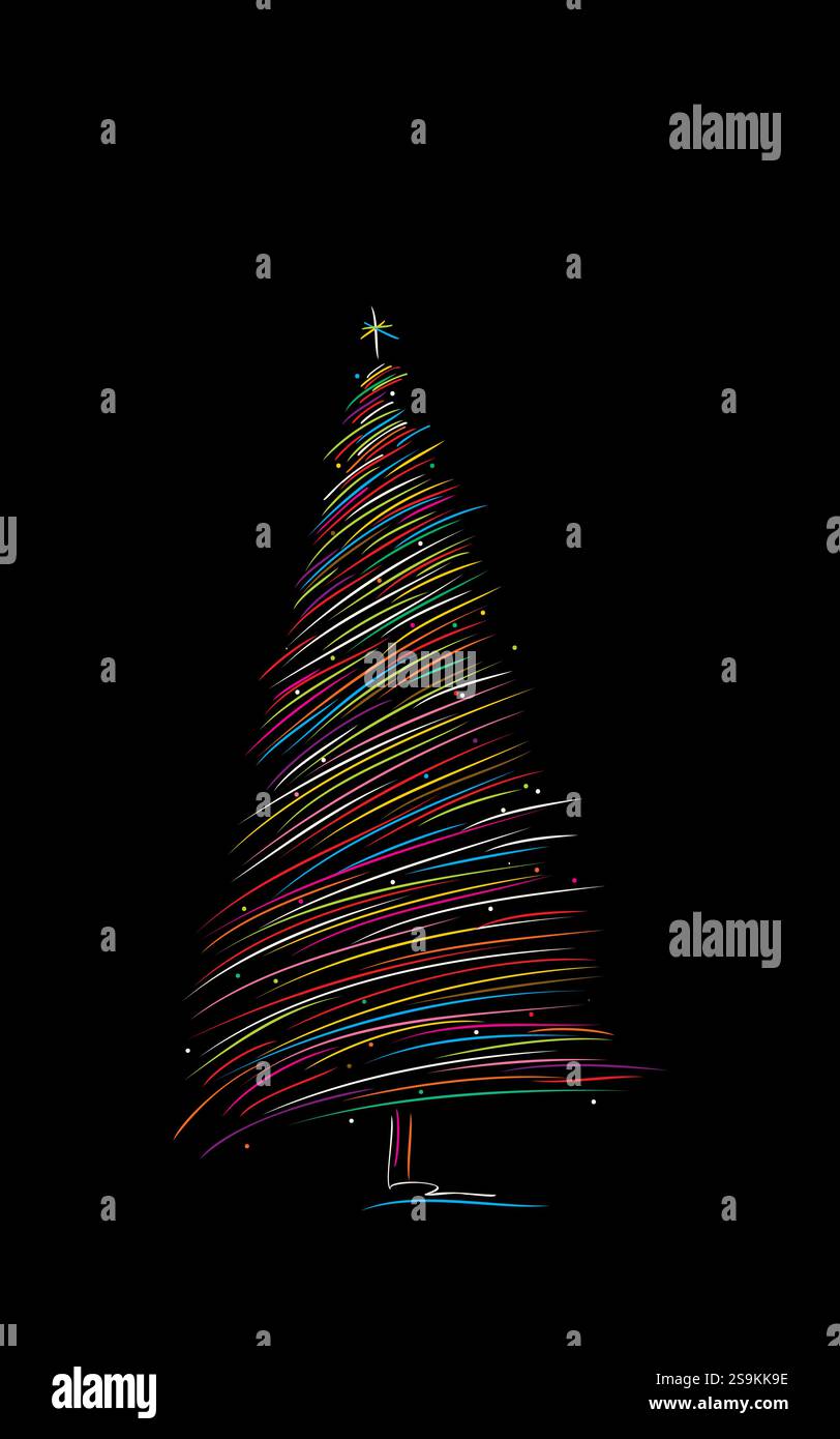 Stylized Christmas tree sketch, vector template Stock Vector Image ...