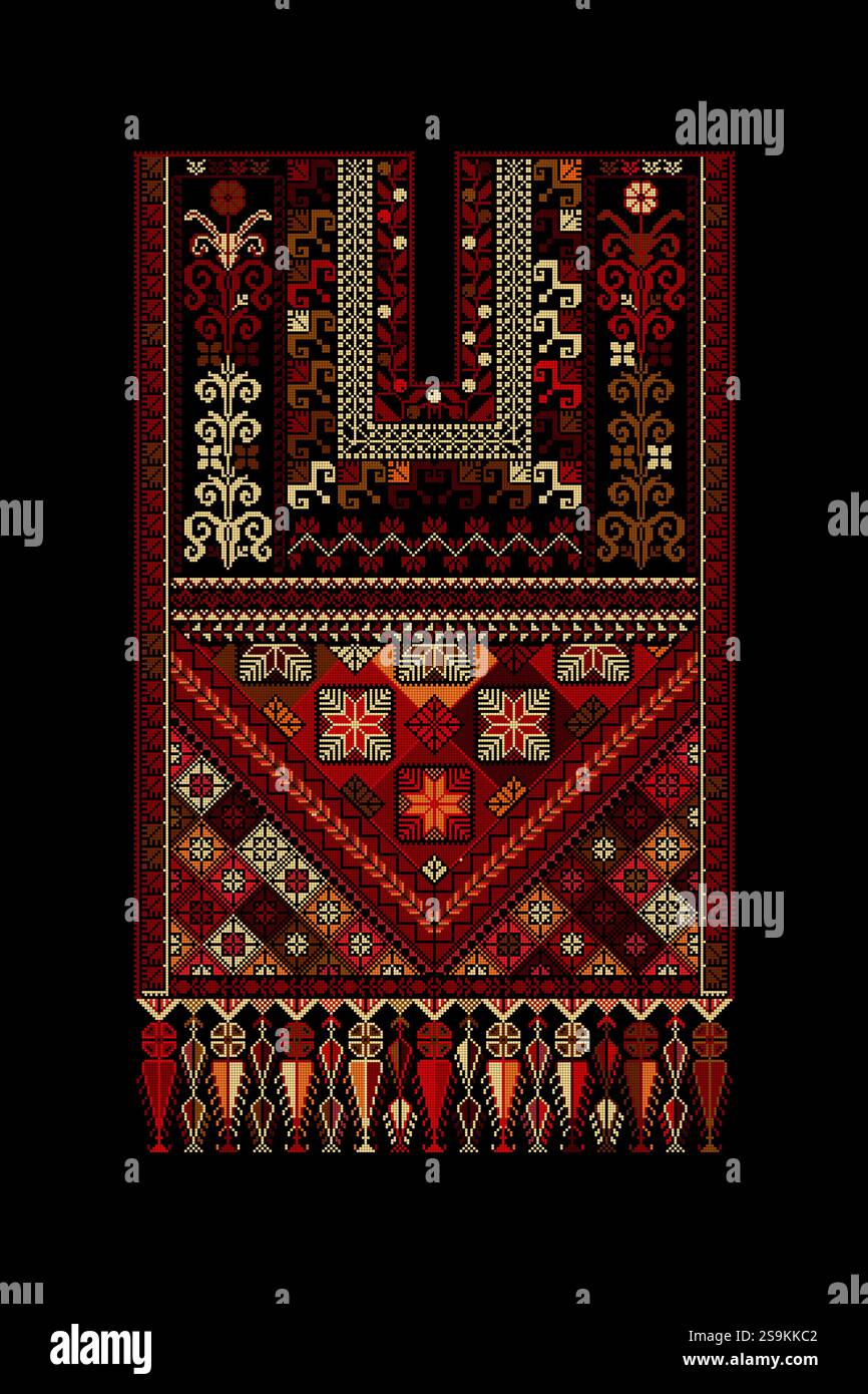 Embroidery vector Tatreez template , Palestinian fashion neck ornament ...