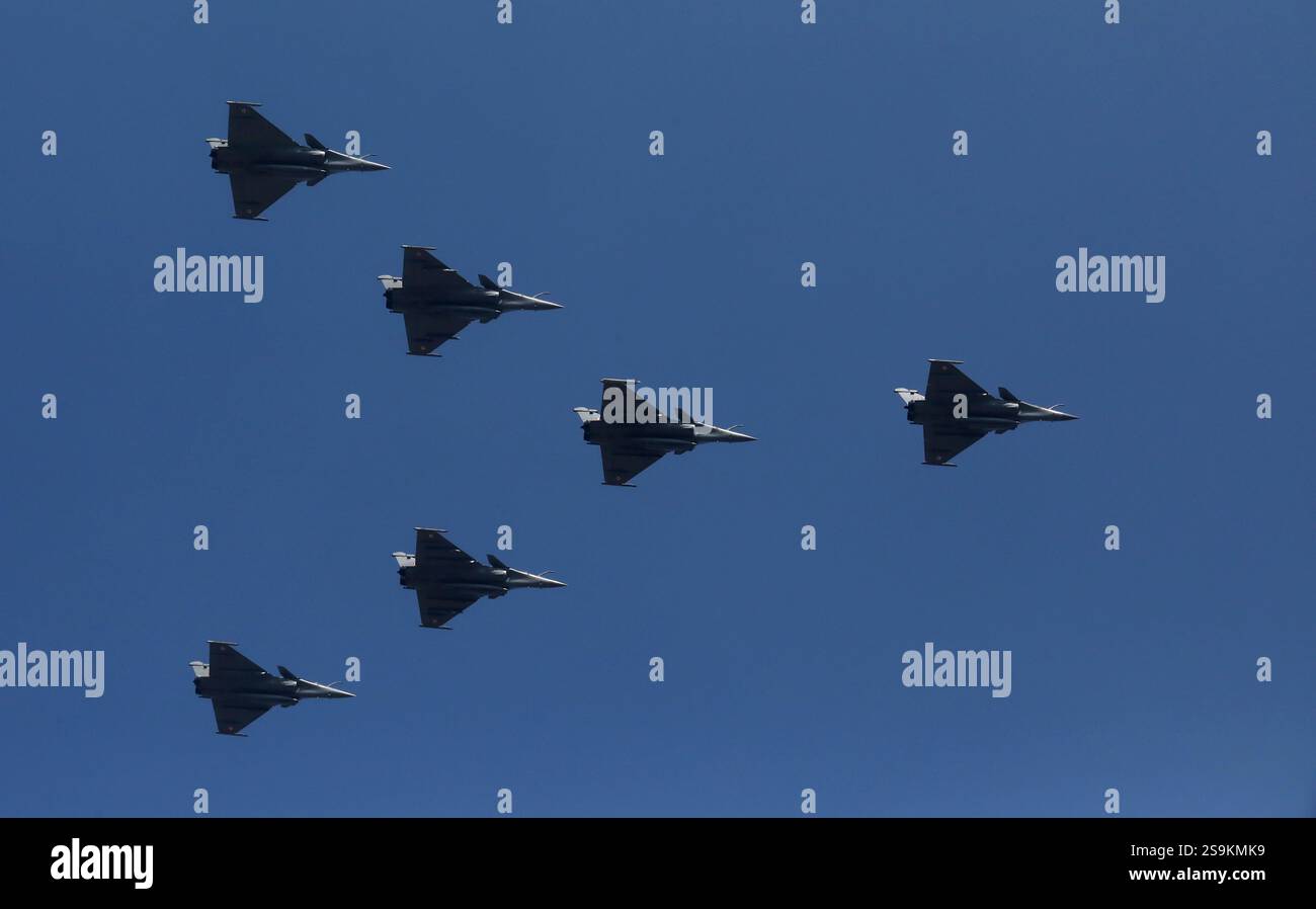 New Delhi, India. 26th Jan, 2025. Indian Air Force six Rafale in ...