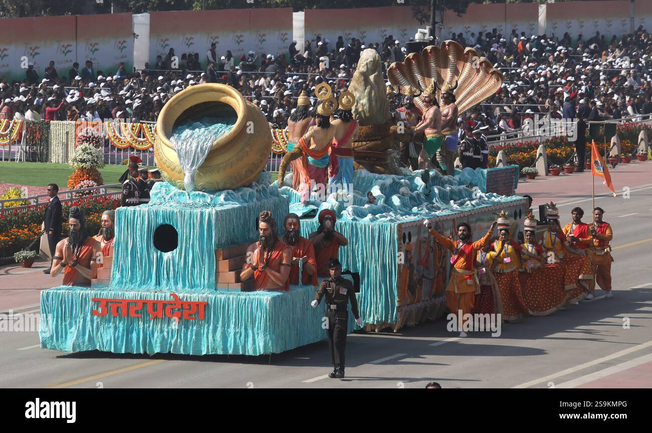 New Delhi, India. 26th Jan, 2025. A tableau of Uttar Pradesh seen at Kartavya Path during the ...