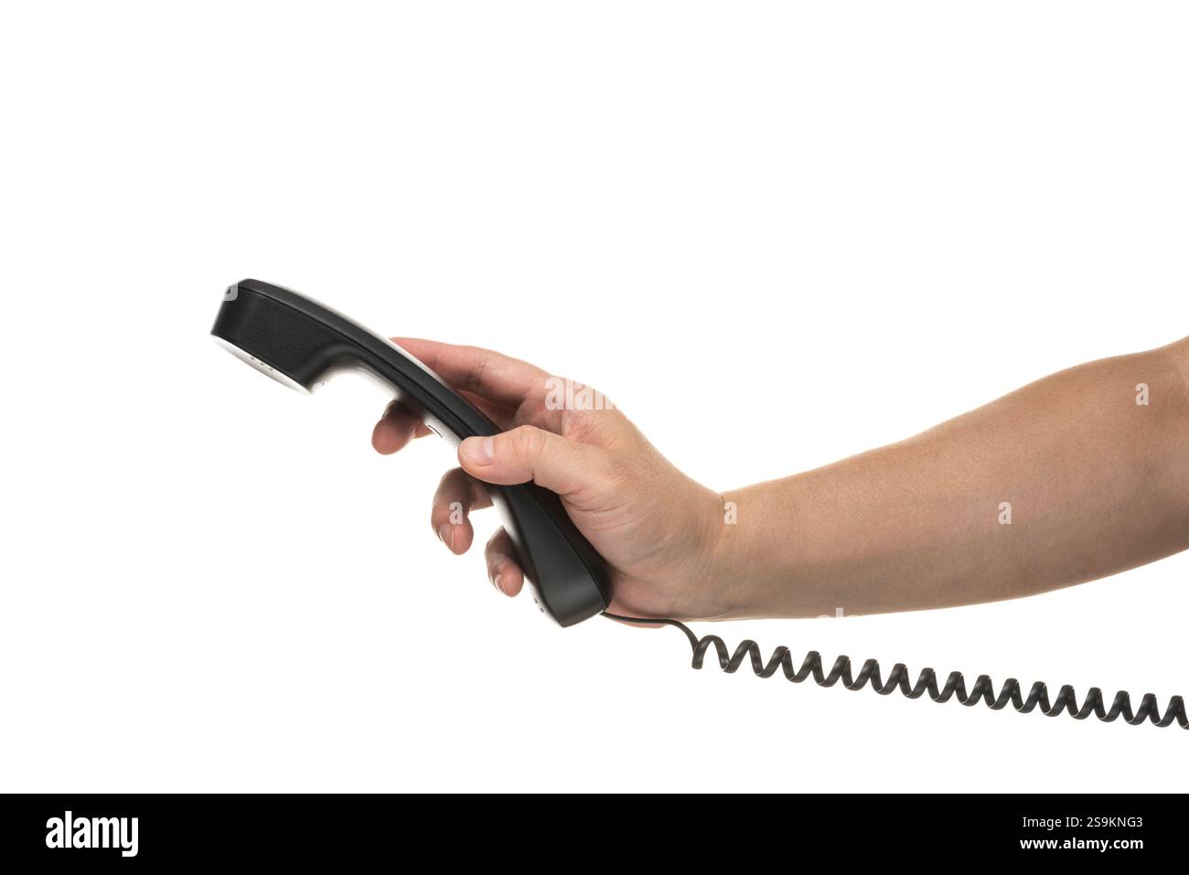 Hand holding a telephone receiver Stock Photo - Alamy