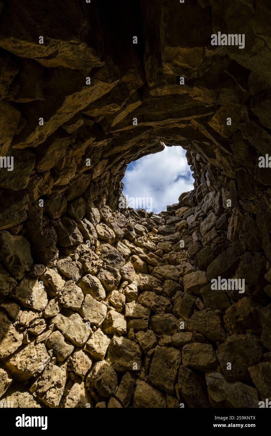 Inside the central building of the Nuraghe Ardasai, remains of Nuragic ...