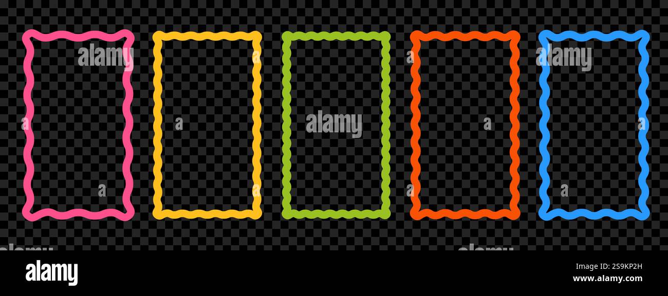 Colored rectangle frames with scallop edges set. Squiggle photo borders ...