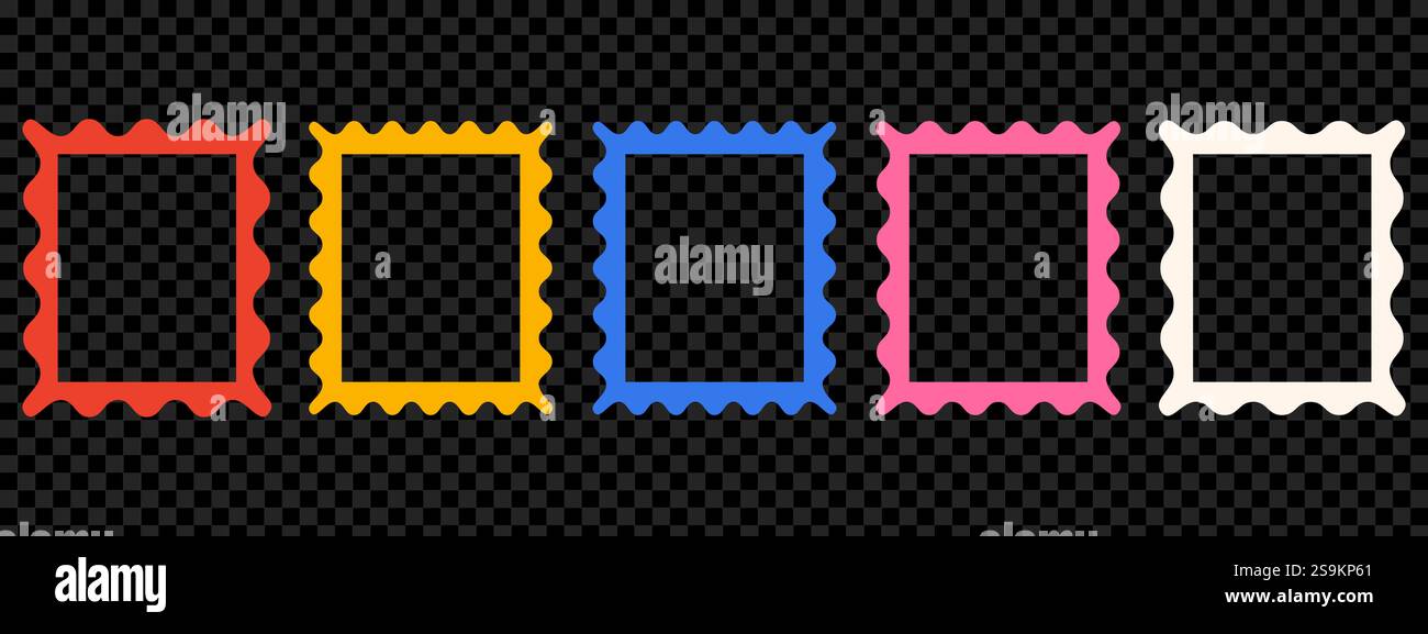 Colored rectangle frames with scallop edges set. Trendy curved borders ...