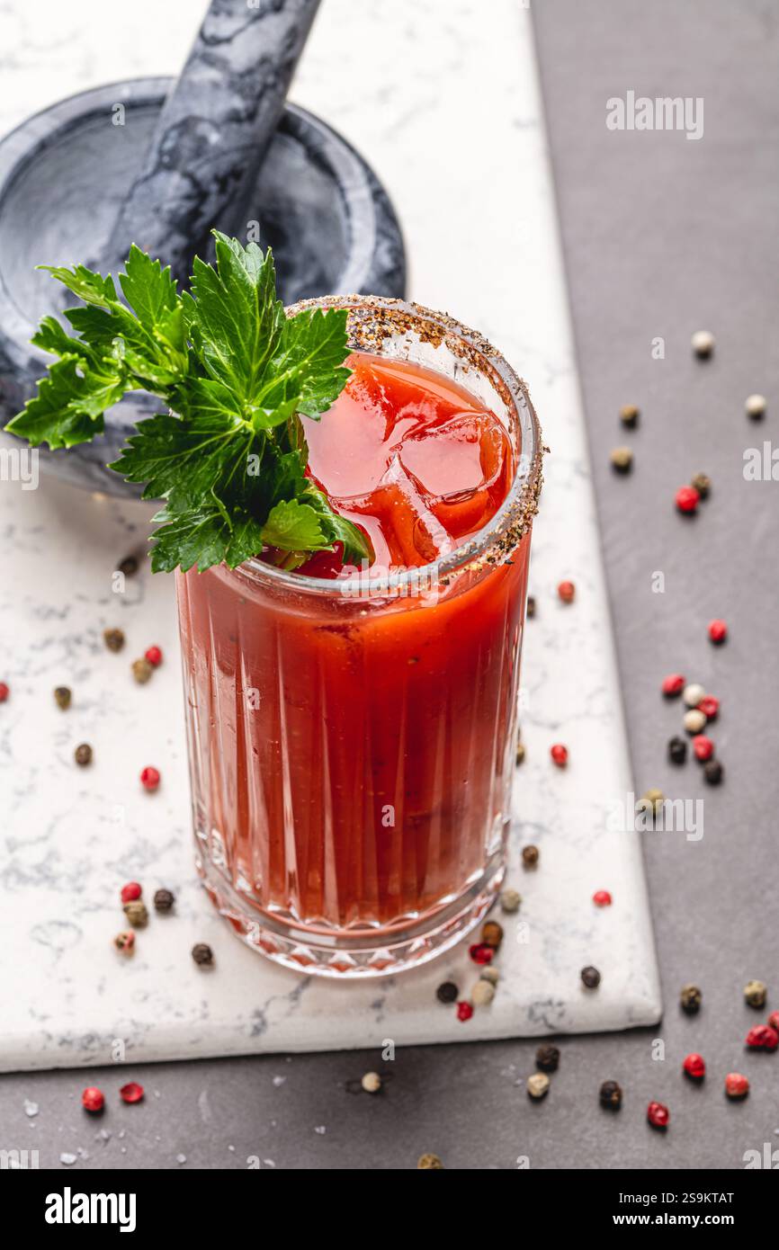 Front view of black pepper alcoholic cocktail in a luxury bar Stock ...