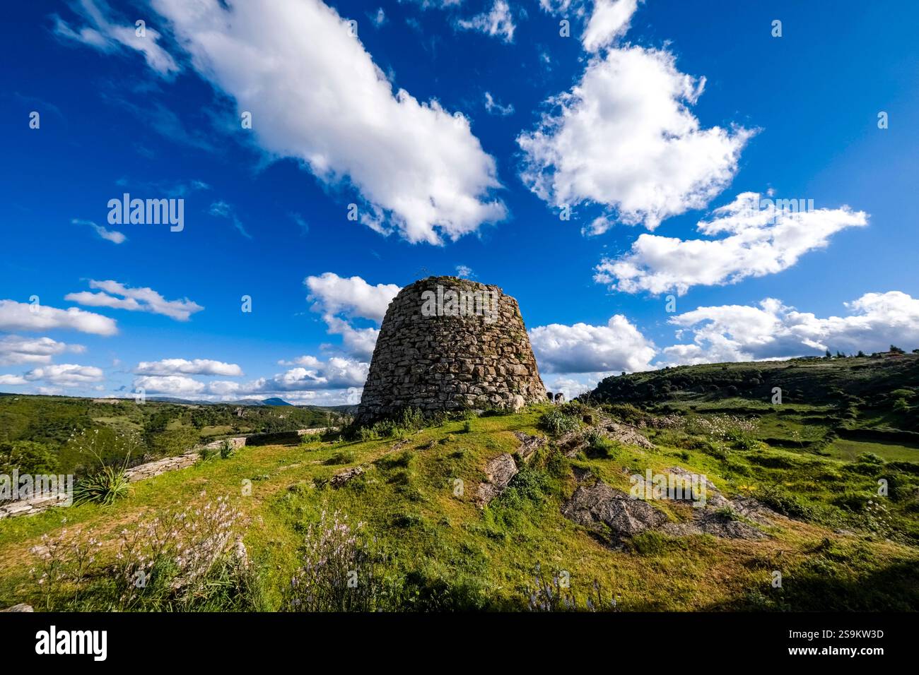 Ruins of the central building of the Nuraghe Su Nuraxi e Pauli, remains ...