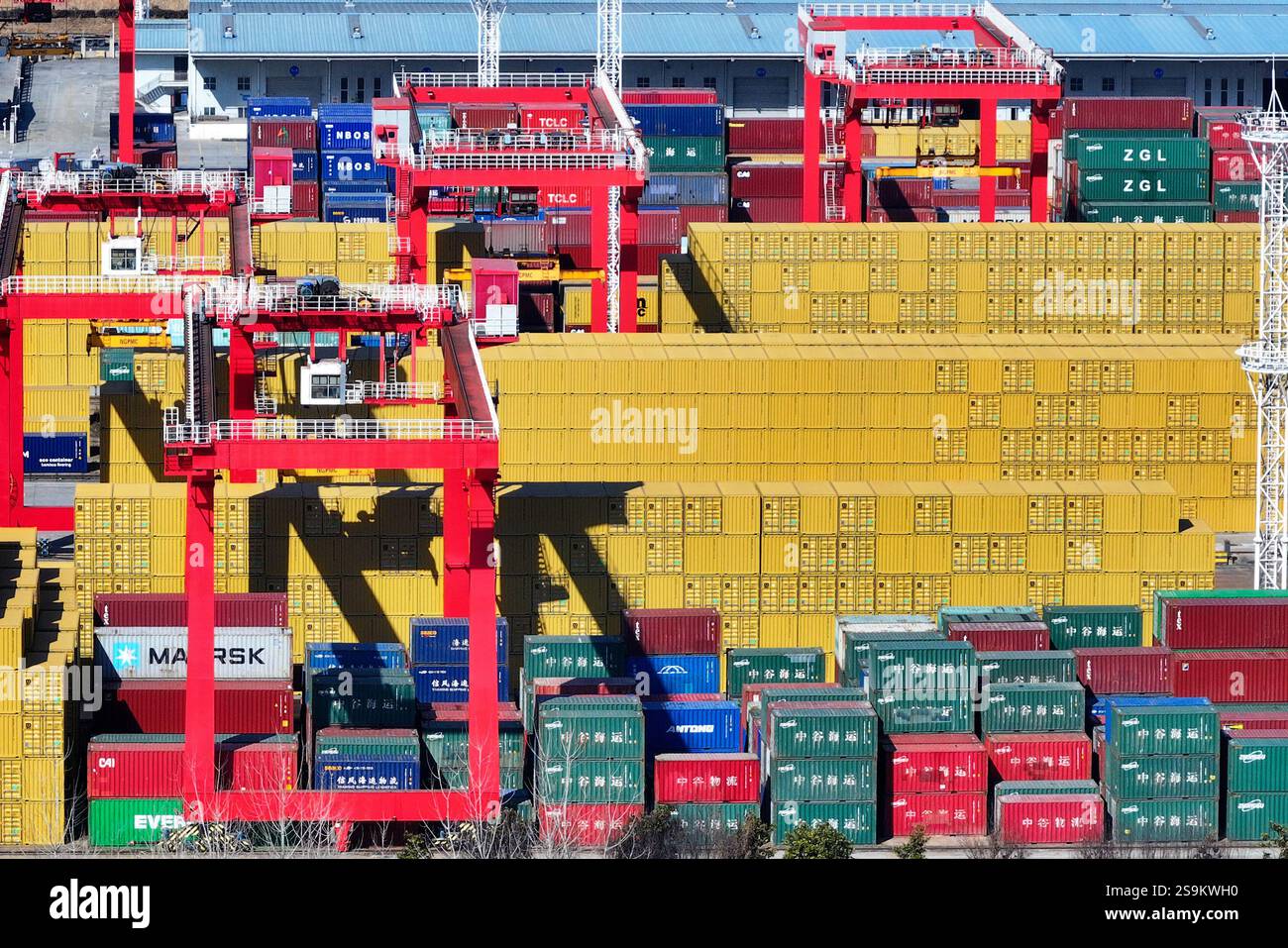 NANJING, CHINA - JANUARY 27, 2025 - Containers are stacked at the Qiba ...