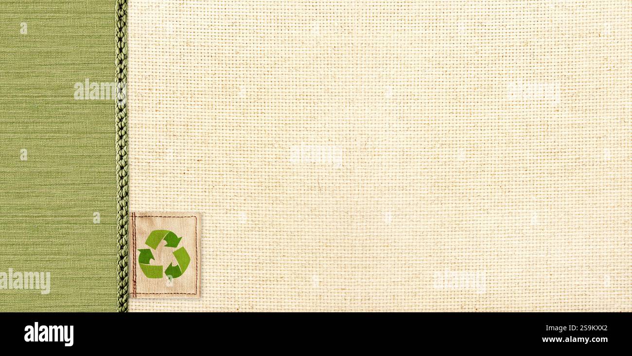 Horizontal background with canvas texture and label with arrows recycle ...