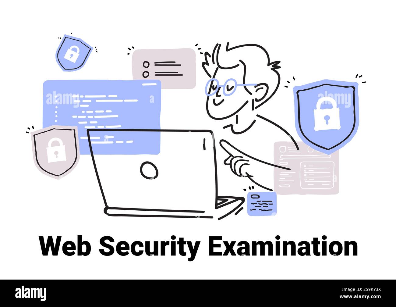 Web security examination concept person analyzing laptop locks code ...