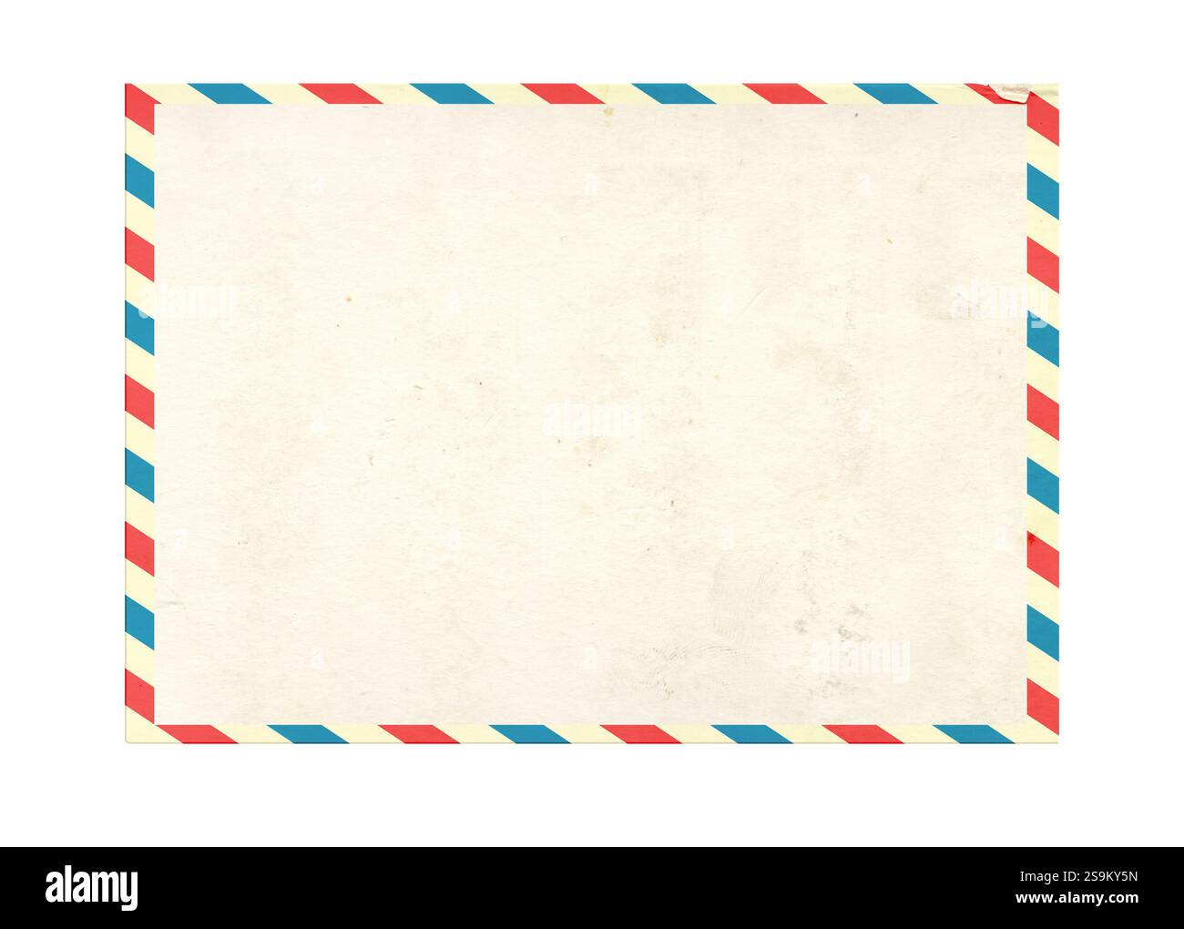 Font view of blank vintage aged postcard with striped edges. Retro ...