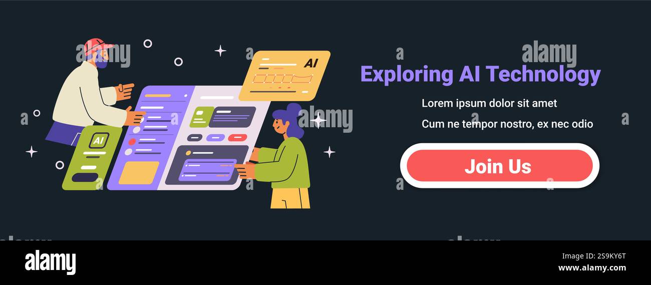 Exploring AI Technology concept with people interacting with AI interfaces dark background ...