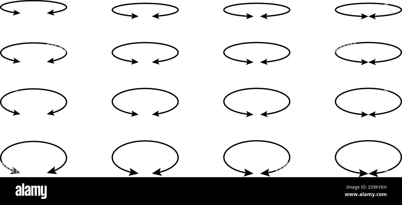 Oval circle double arrow icons set. Ellipse orbit line arrow symbol ...