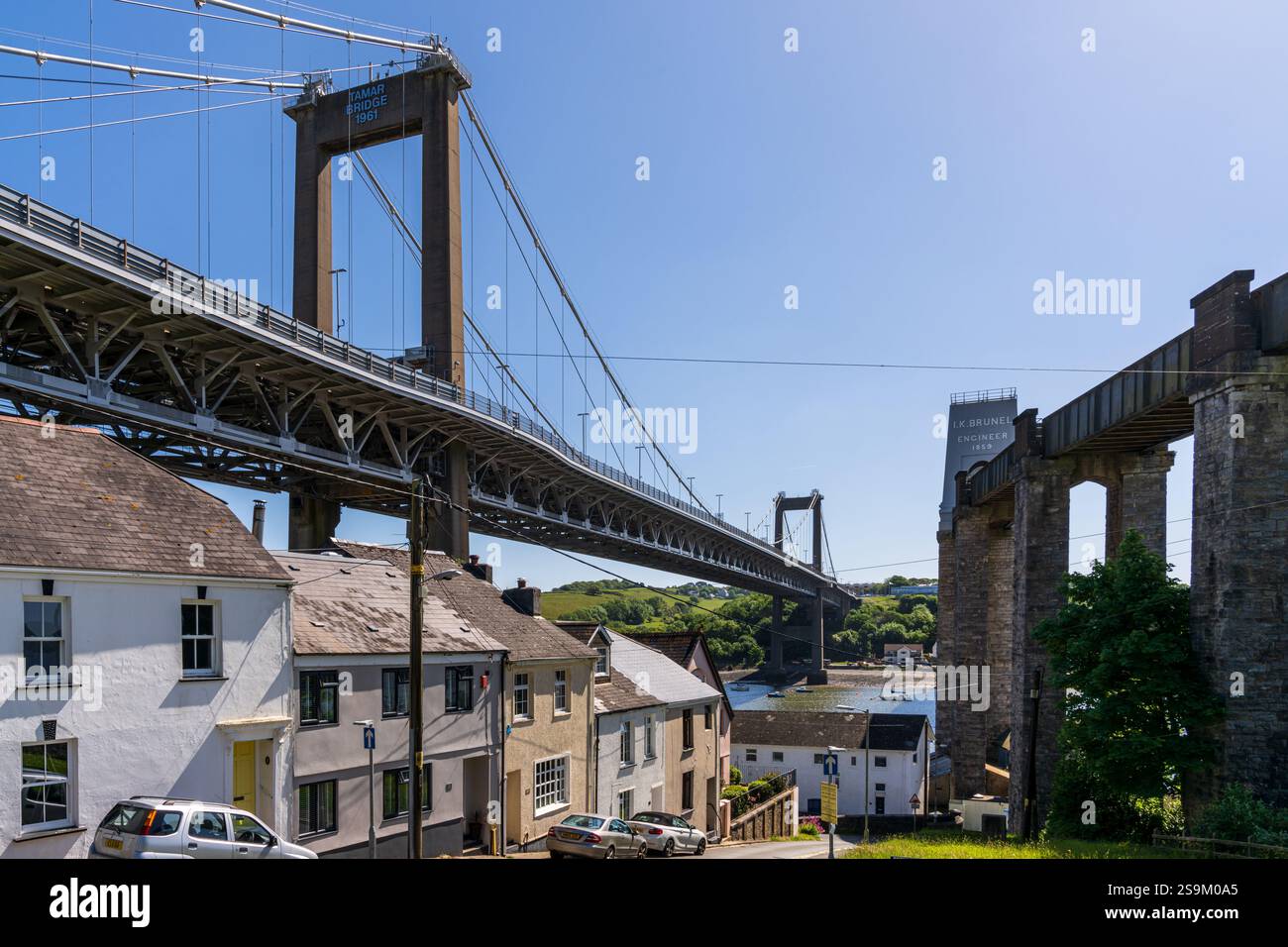 Saltash, Cornwall, England, UK - May 27, 2022: The Tamar Bridge and the ...