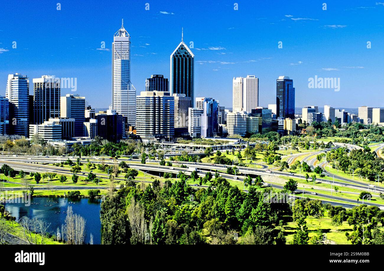 View to the city of Perth from Kings Park, Perth, Western Australia ...
