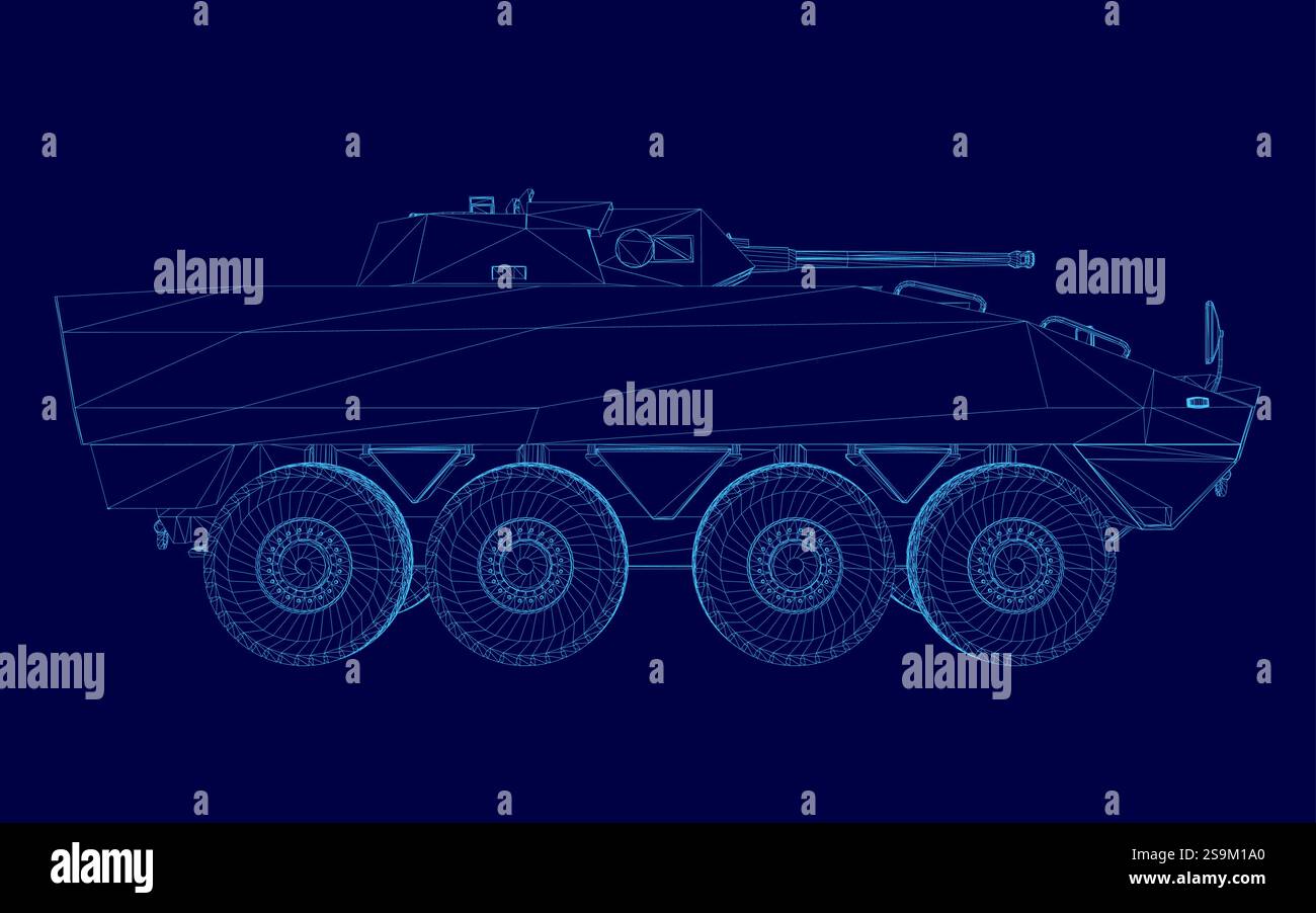 Blue image of a tank with four wheels. The tank is shown in a stylized ...